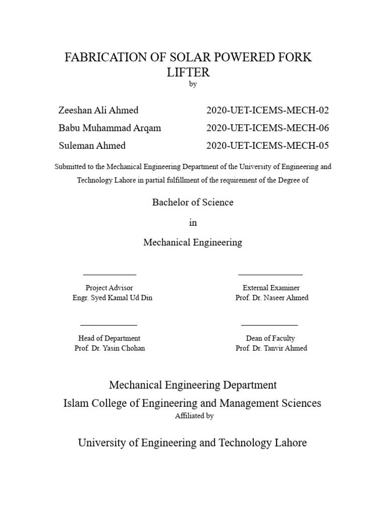 Solar Powered Forklift Design Project | PDF