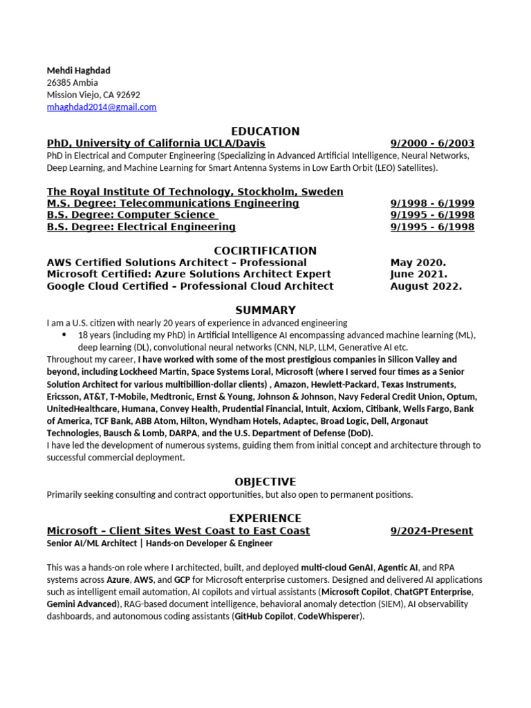 Mehdi Haghdad Resume November 2025 | PDF | Microsoft Azure | Amazon Web ...
