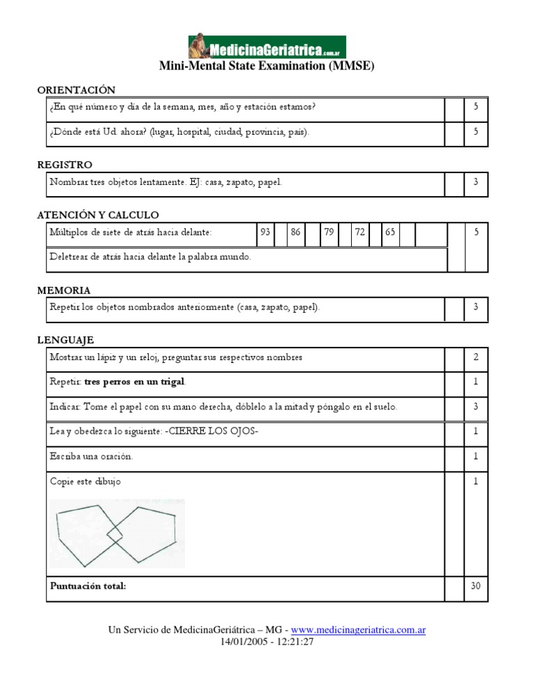 MMSE: Examen Mini-Mental en Español | PDF | Artes del Lenguaje y ...