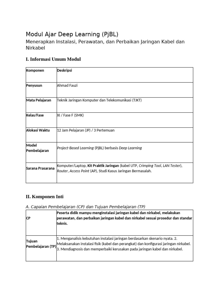 Modul PjBL Instalasi Jaringan Kabel dan Nirkabel | PDF