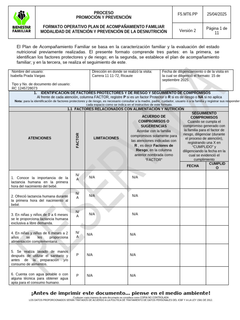Plan Acompañamiento - Isabella Prada | PDF | Alimentos | Nutrición