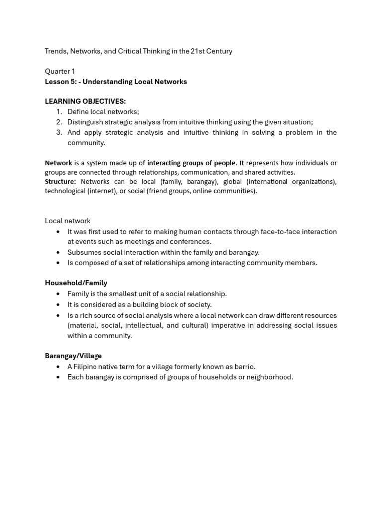 Lesson 5 - Understanding Local Networks | PDF | Thought | Intuition
