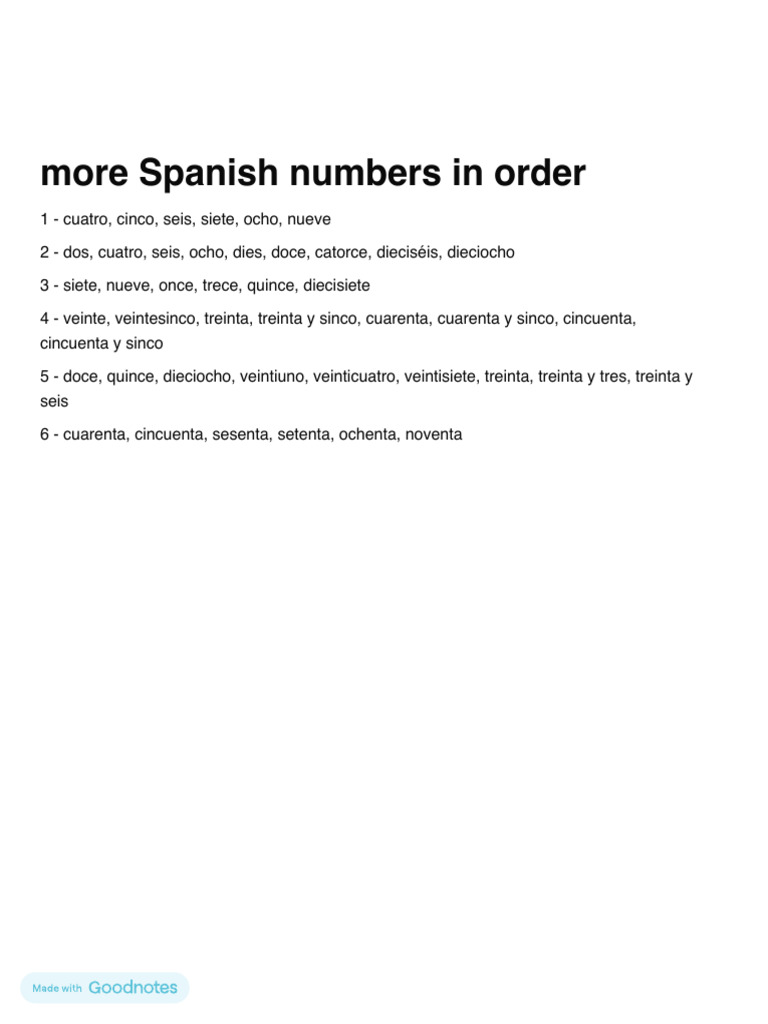 More Spanish Numbers in Order | PDF