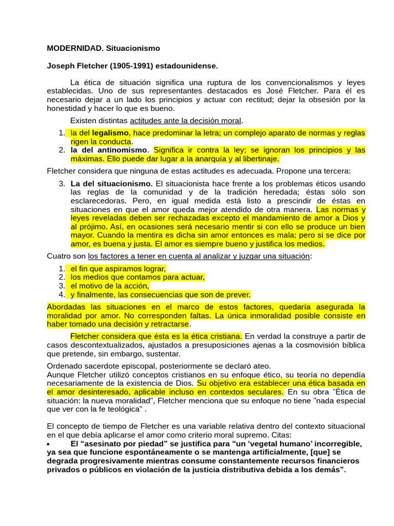 Ética de Situación de Joseph Fletcher | PDF | Moralidad | Amor