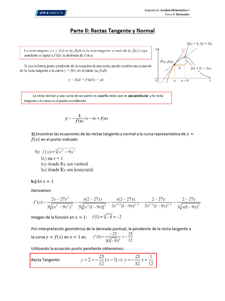 Recta Tangente y Recta Normal | PDF | Tangente | Línea (geometría)