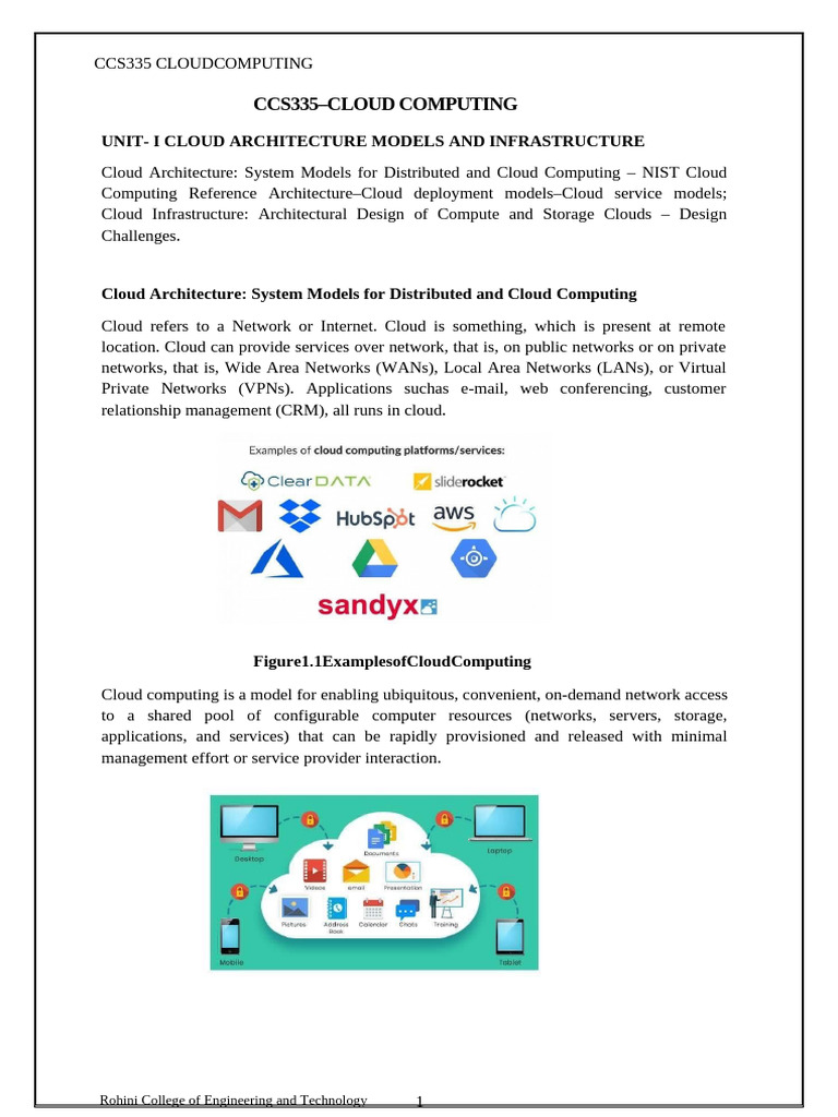 Ccs335 Cloud Computing Unit 1 Notes Pdf Cloud Computing Software