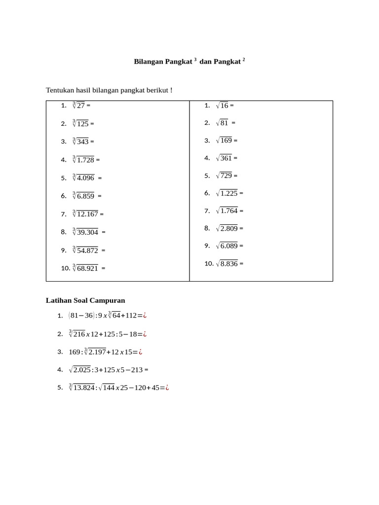 Hasil Bilangan Pangkat 2 dan 3 | PDF