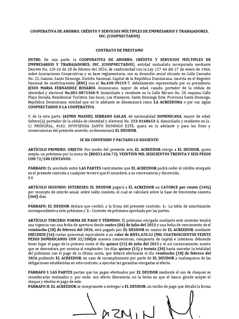 Contrato 1 Ves Los Ahorros (003) Jazmin Massiel Serrano Galan | PDF ...