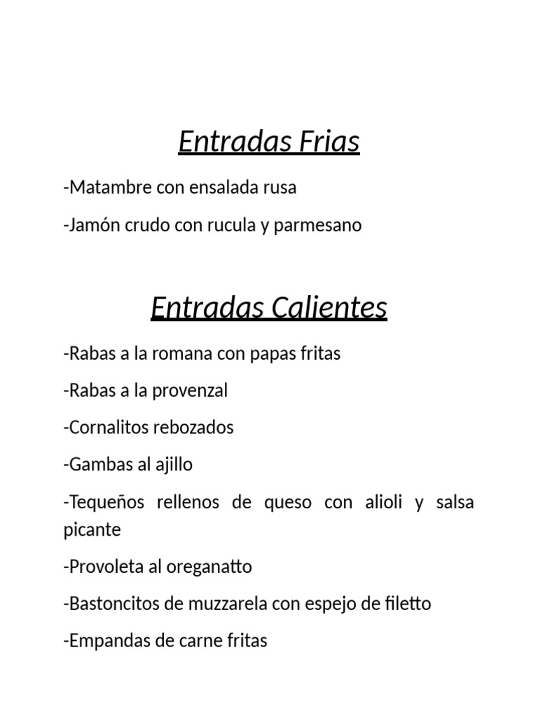 Menú Variado de Entradas y Platos Principales | PDF | ensalada ...