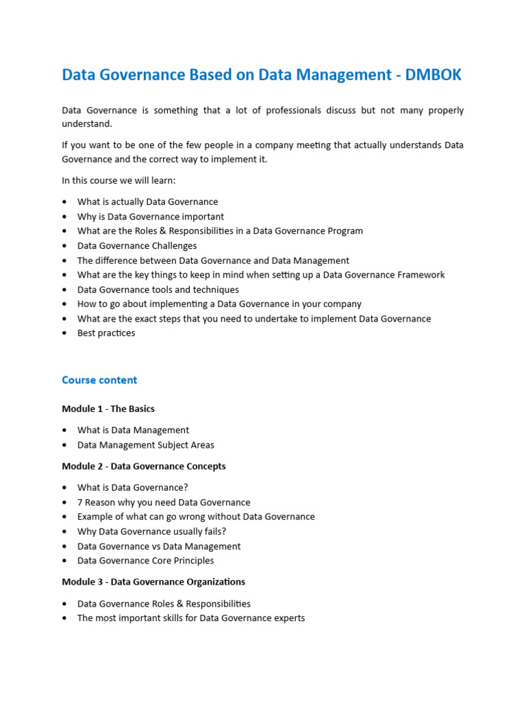 Data Governance Based On Data Management - DMBOK | PDF | Business ...