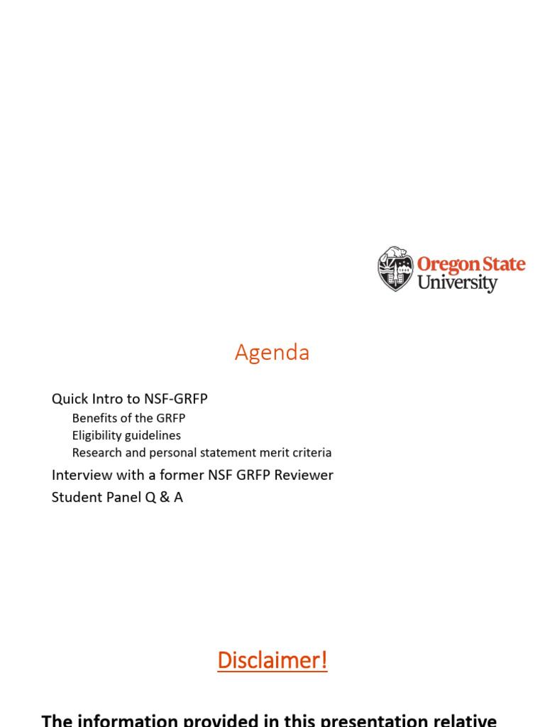 NSF-GRFP Workshop Agenda for Applicants | PDF | National Science ...
