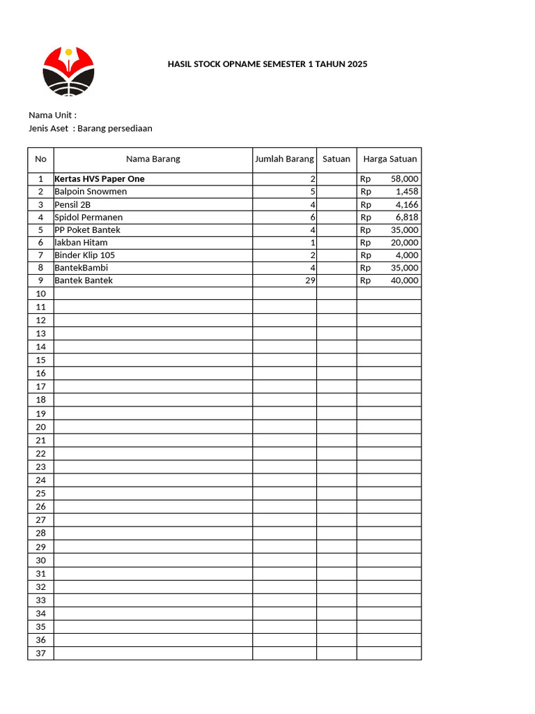 Hasil Stock Opname Semester 1 2025 | PDF