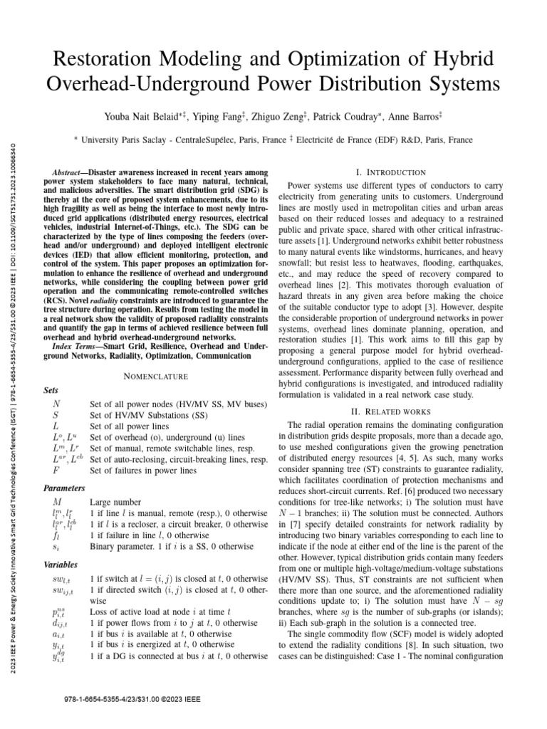 Restoration Modeling and Optimization of Hybrid Overhead-Underground ...