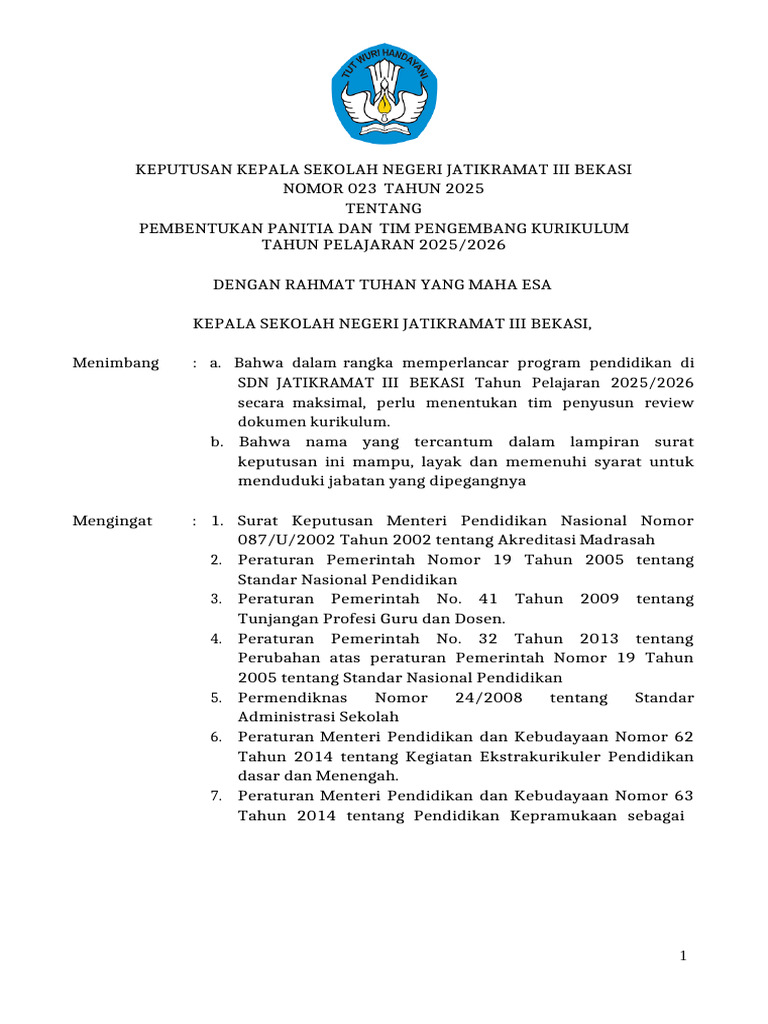 SK Tim Pengembang Kurikulum TPK | PDF