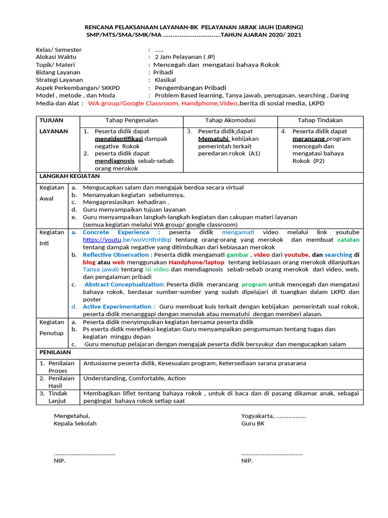 2. CONTOH RPL BK 1 LEMBAR MERDEKA - INSTRUMEN PENILAIAN (DARING) | PDF