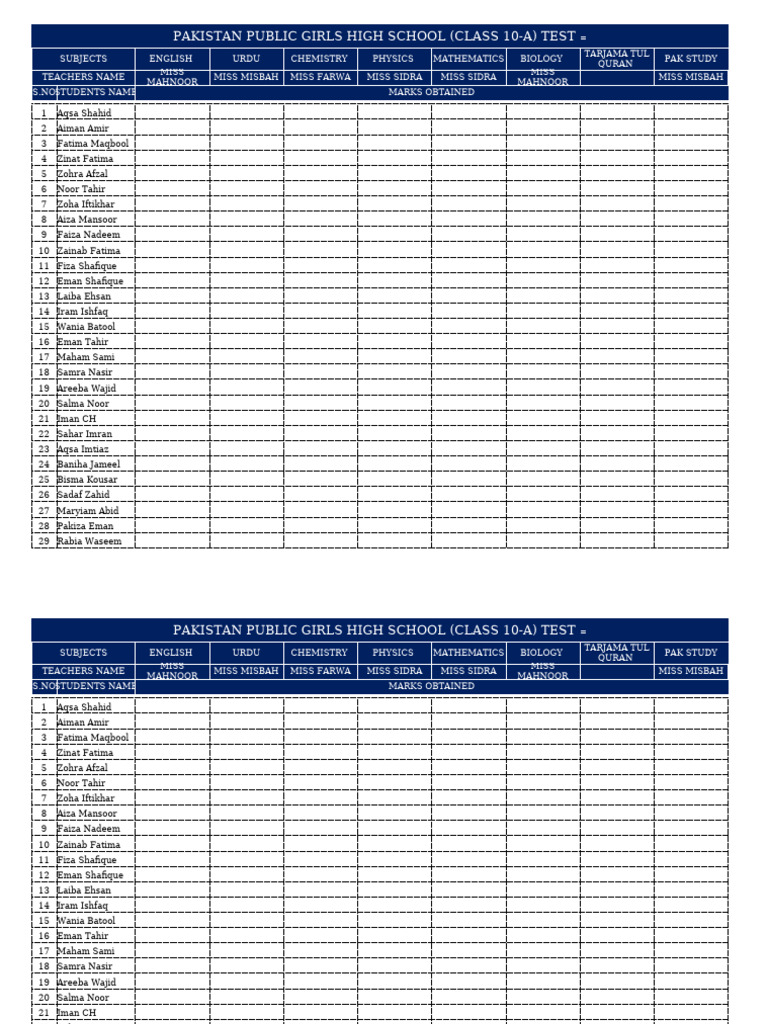 Students Marks list template | PDF