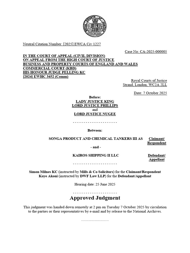 Songa Product and Chemical Tankers III As V Kairos Shipping II LLC ...