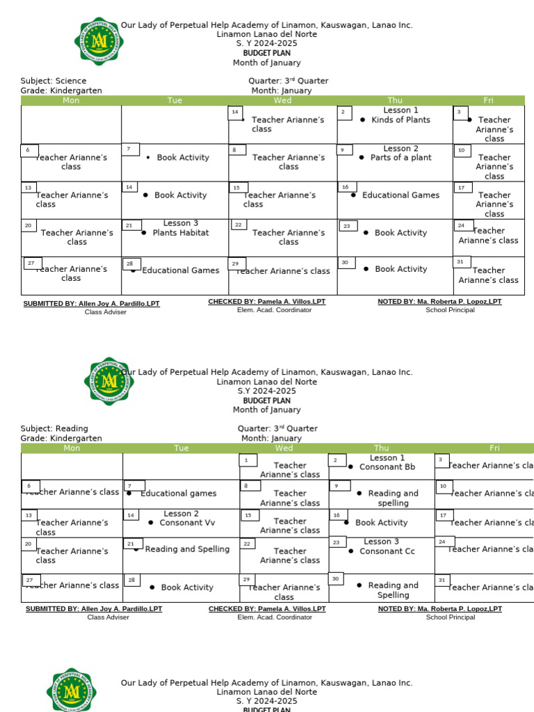 Buget Plan Month of January Allen | PDF