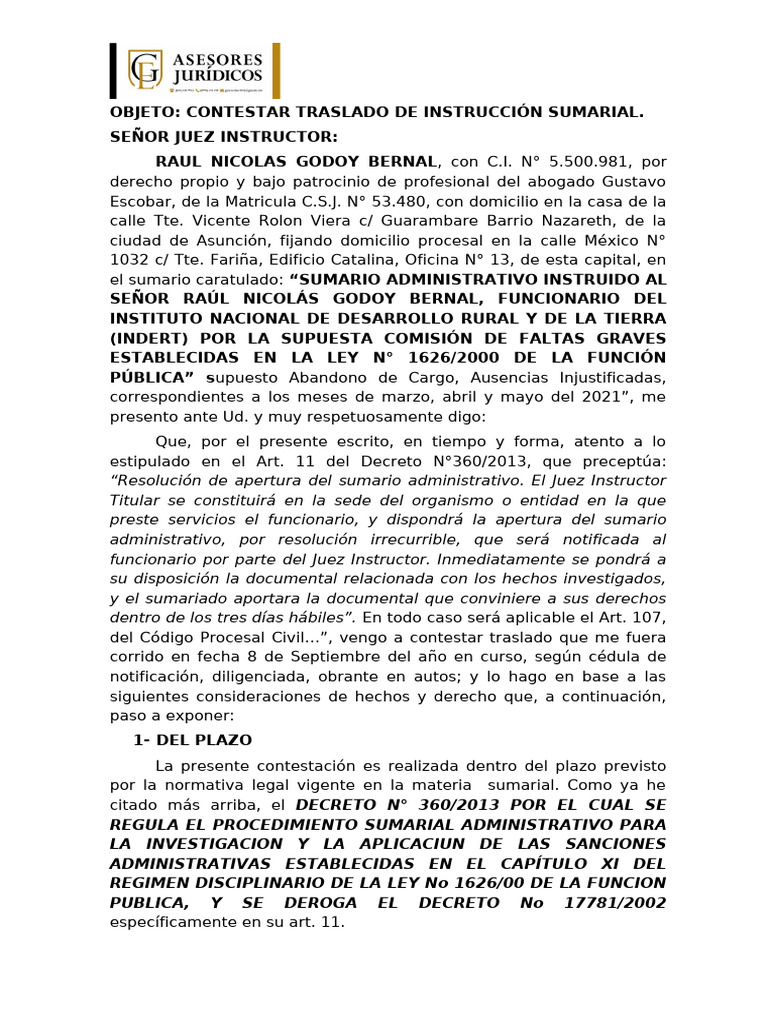 Contestar Traslado de Sumario | PDF | Justicia | Crimen y violencia