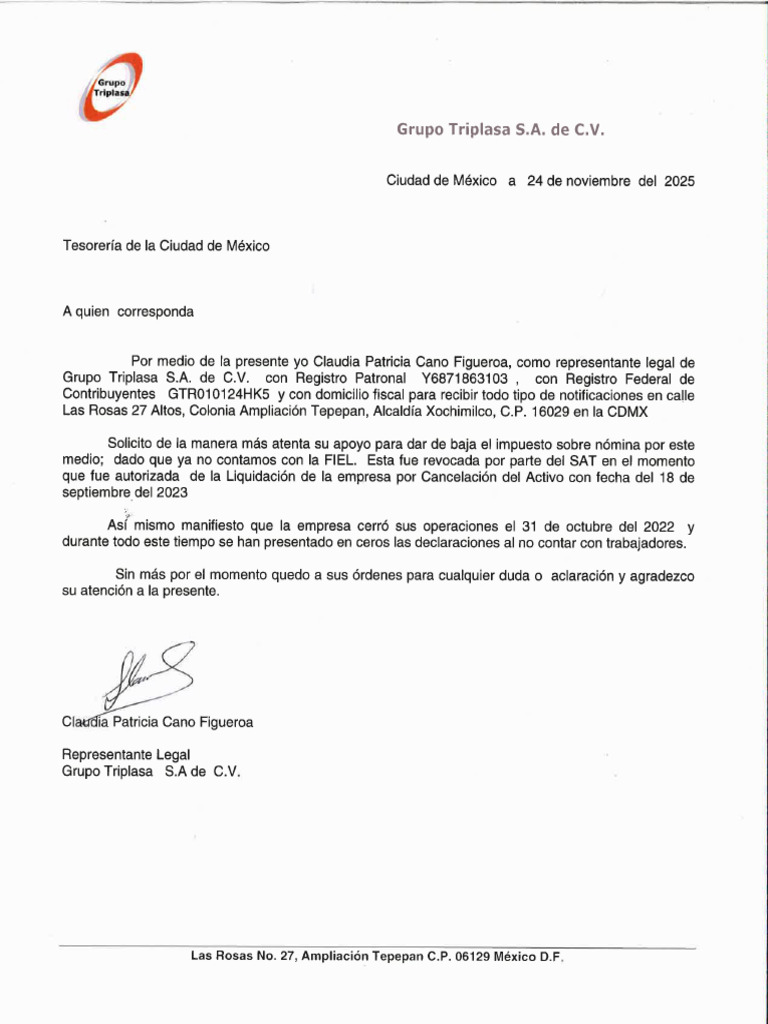 Solicitud Baja Imp Nomina Grupo Triplasa_251208_133608 | PDF