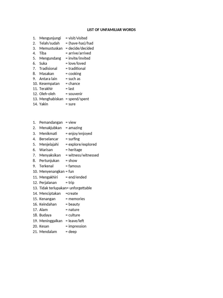 Daftar Kata Pada Teks Recount | PDF