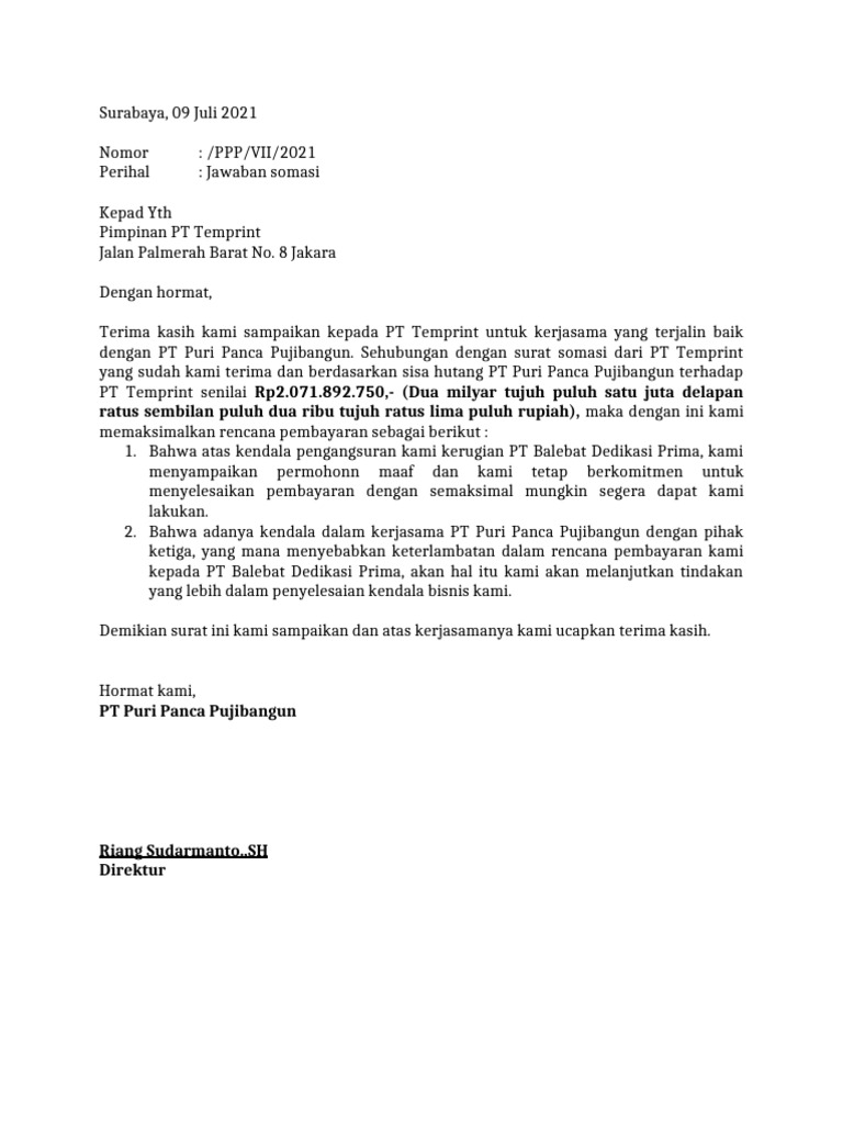 045 Tanggapan Surat Temprint | PDF