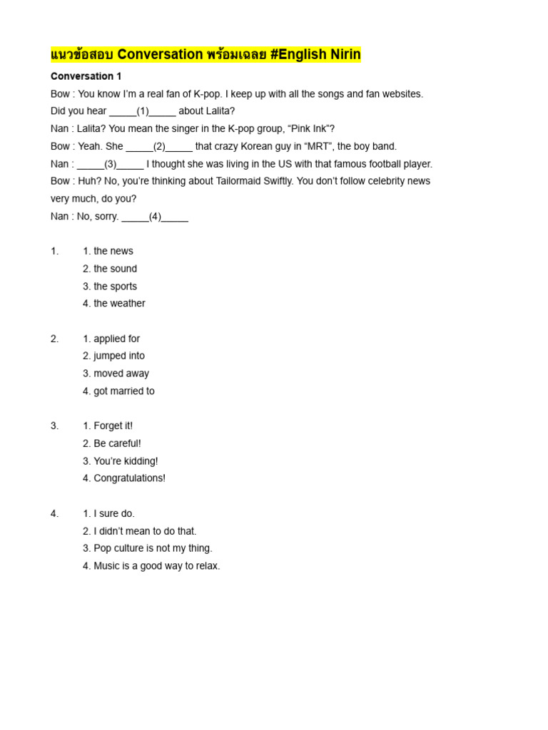 English Conversation Practice with Answers | PDF