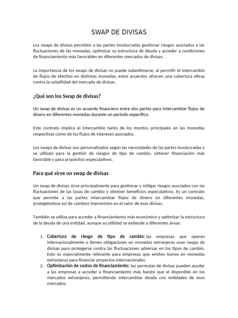SWAP DE DIVISAS | PDF | Swap (Finanzas) | Moneda