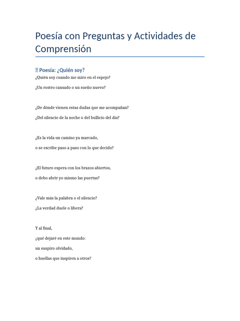 Poesía y Actividades de Comprensión | PDF