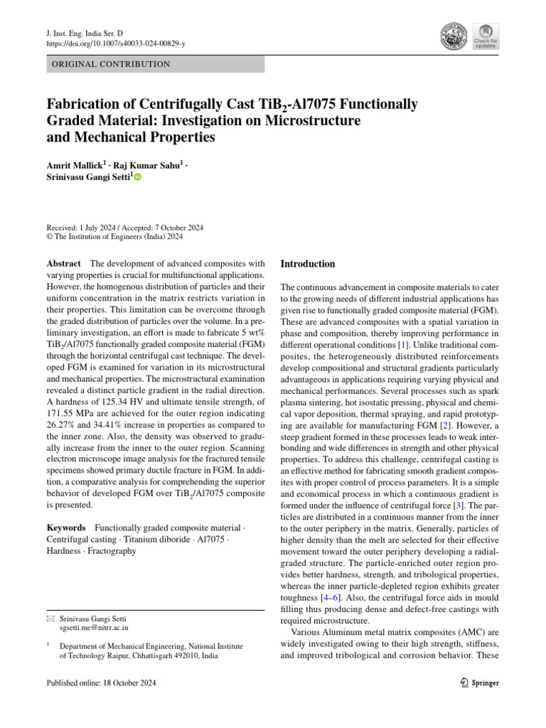 Fabrication of Centrifugally Cast TiB2‑Al7075 Graded Material Investigation on Microstructure ...