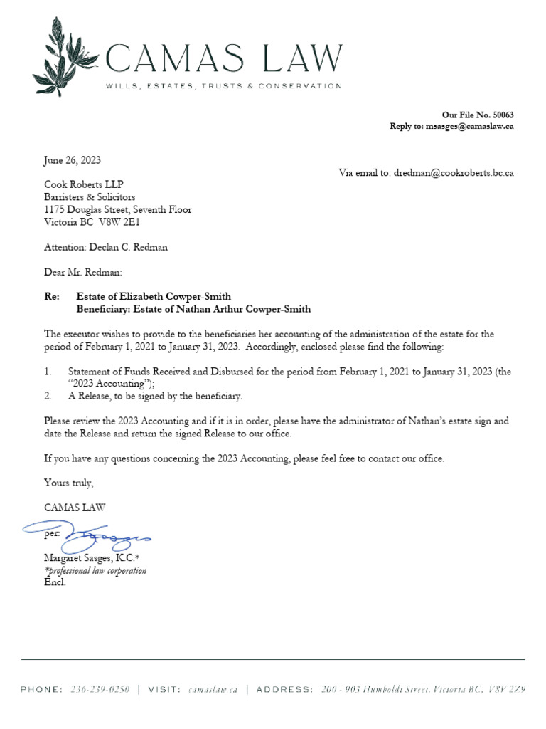 REDMAN, Declan - Approval of 2023 Accounting (Estate of Nathan Cowper ...