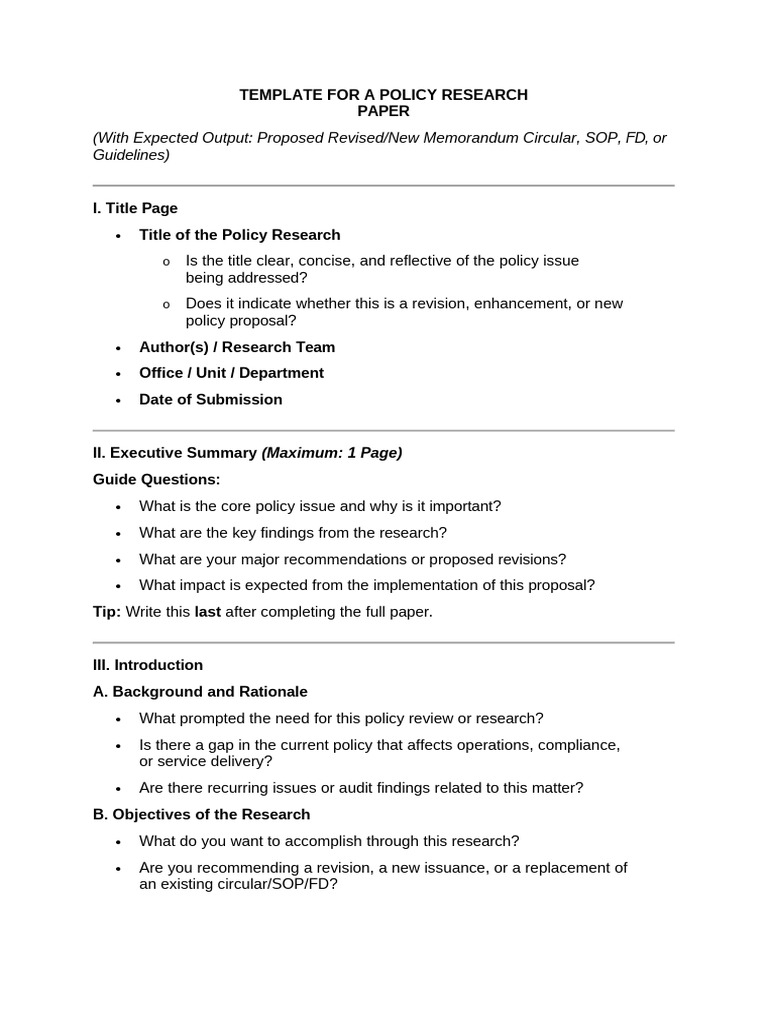 Template For A Policy Research Paper and Presentation | PDF | Policy ...