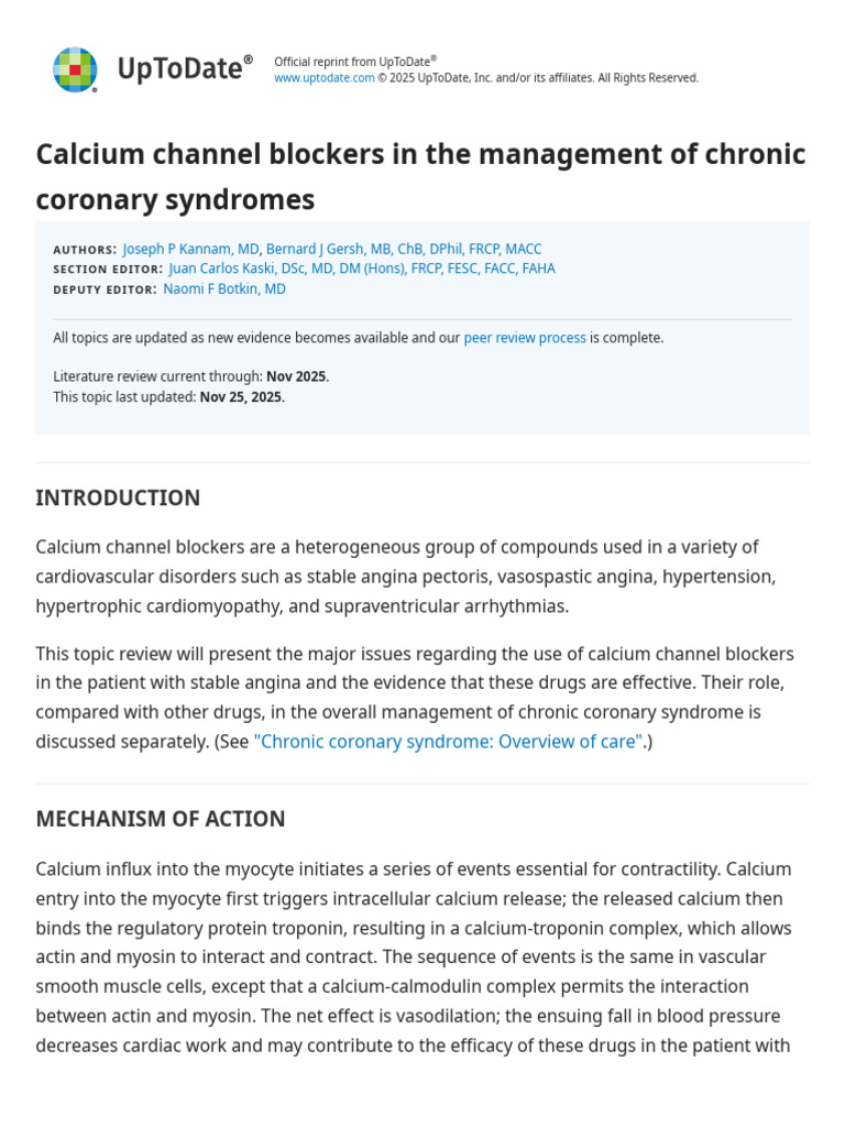 Calcium Channel Blockers in The Management of Chronic Coronary ...