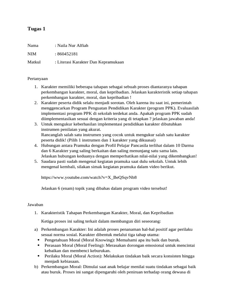 Tugas 1 (Literasi Karakter Dan Kepramukaan) Naila Nur Alfiah | PDF