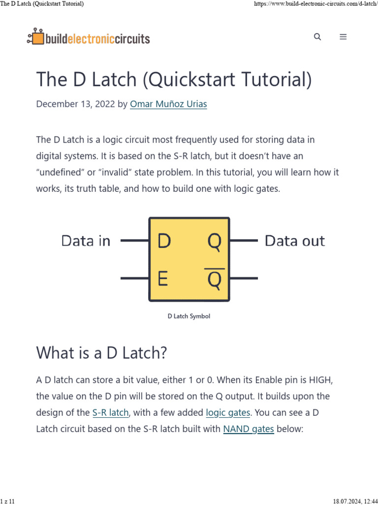 The D Latch (Quickstart Tutorial) | PDF | Logic Gate | Electrical Engineering
