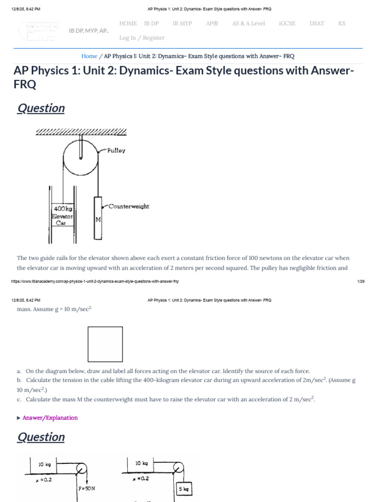 AP Physics 1 Dynamics Exam Questions | PDF | Force | Friction