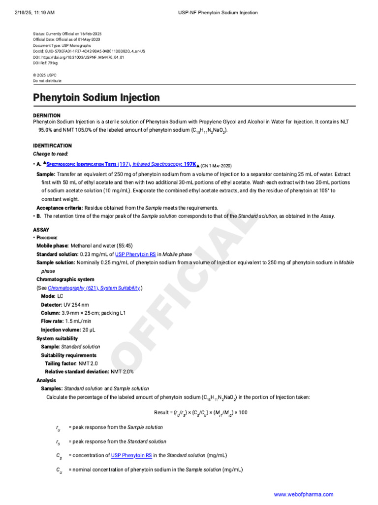 USP Monograph: Phenytoin Sodium Injection | PDF | Chemistry ...