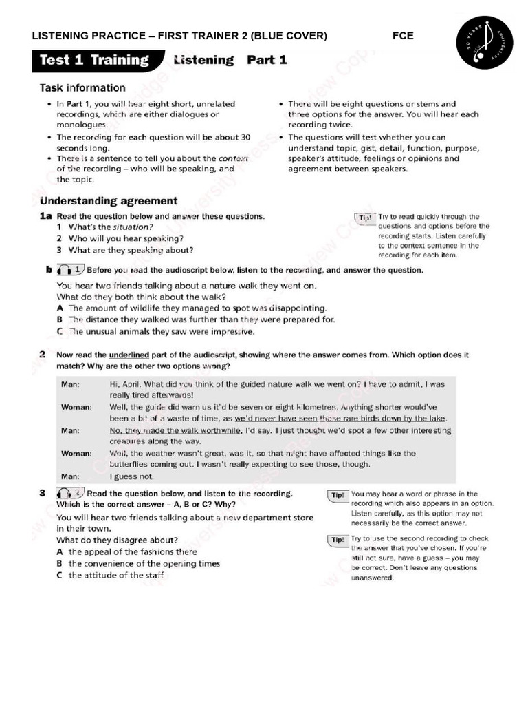Listening Practice First Trainer 2 Fce 2025 | PDF