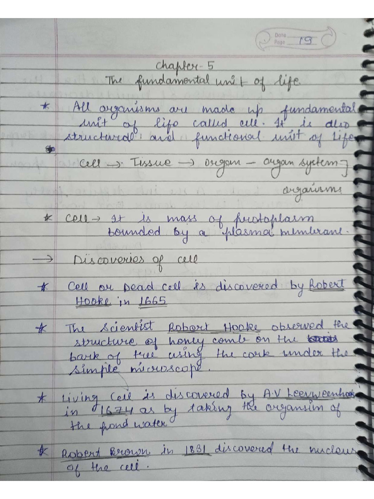 CH - 5, The Fundamental Unit of Life Cell (Class - IX) Notes | PDF