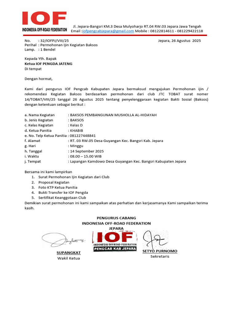 Permohonan Ijin Pengcab Ke Pengda | PDF