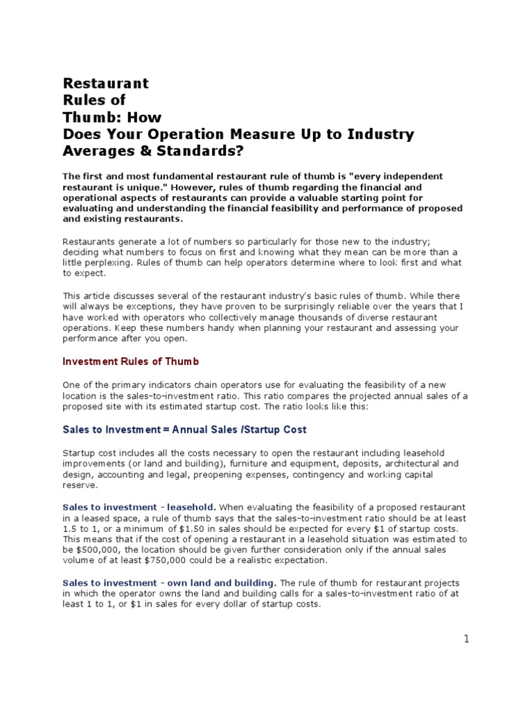 Restaurant Rules of Thumb | PDF | Drink | Payroll