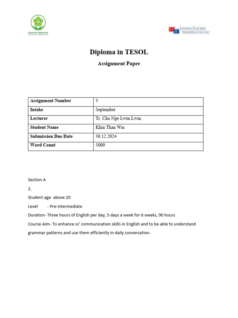 TESOL - Assignment Cover Sheet (CFM) | PDF | Vocabulary | English Language