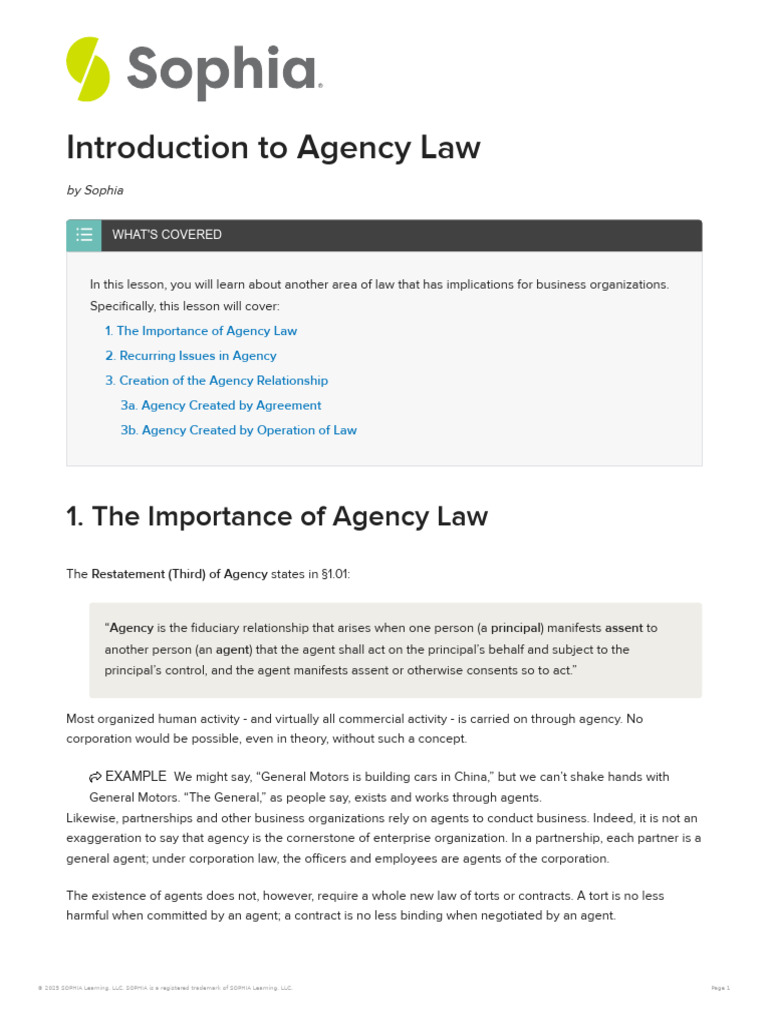 Introduction To Agency Law | PDF | Law Of Agency | Legal Concepts