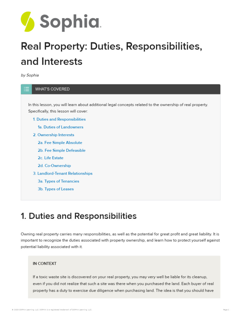 Real Property Duties Responsibilities and Interests | PDF | Leasehold ...
