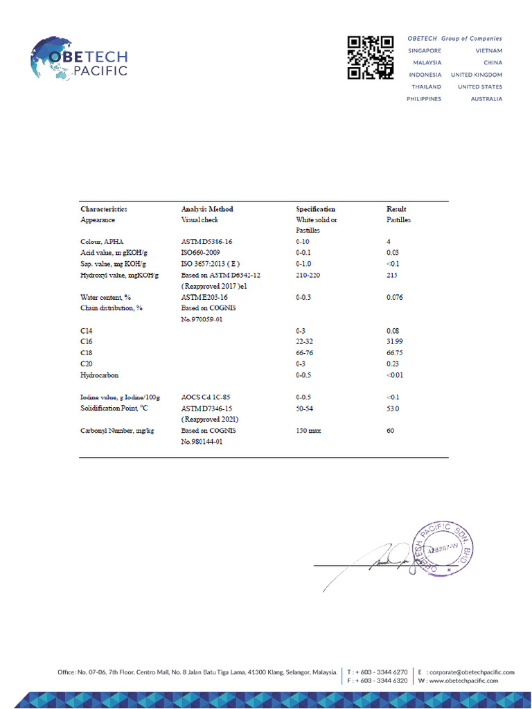 COA - ThaiOl 1618 Lot 1224033018 | PDF