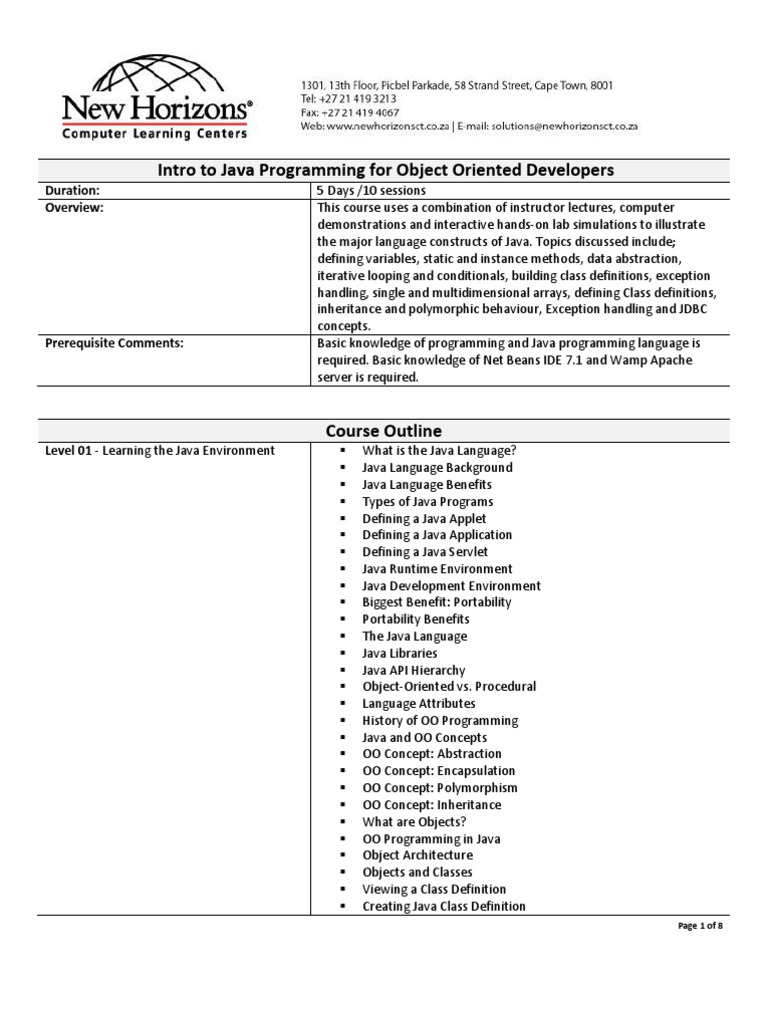 Intro To Java Programming For Object Oriented Developers Pdf Java Programming Language