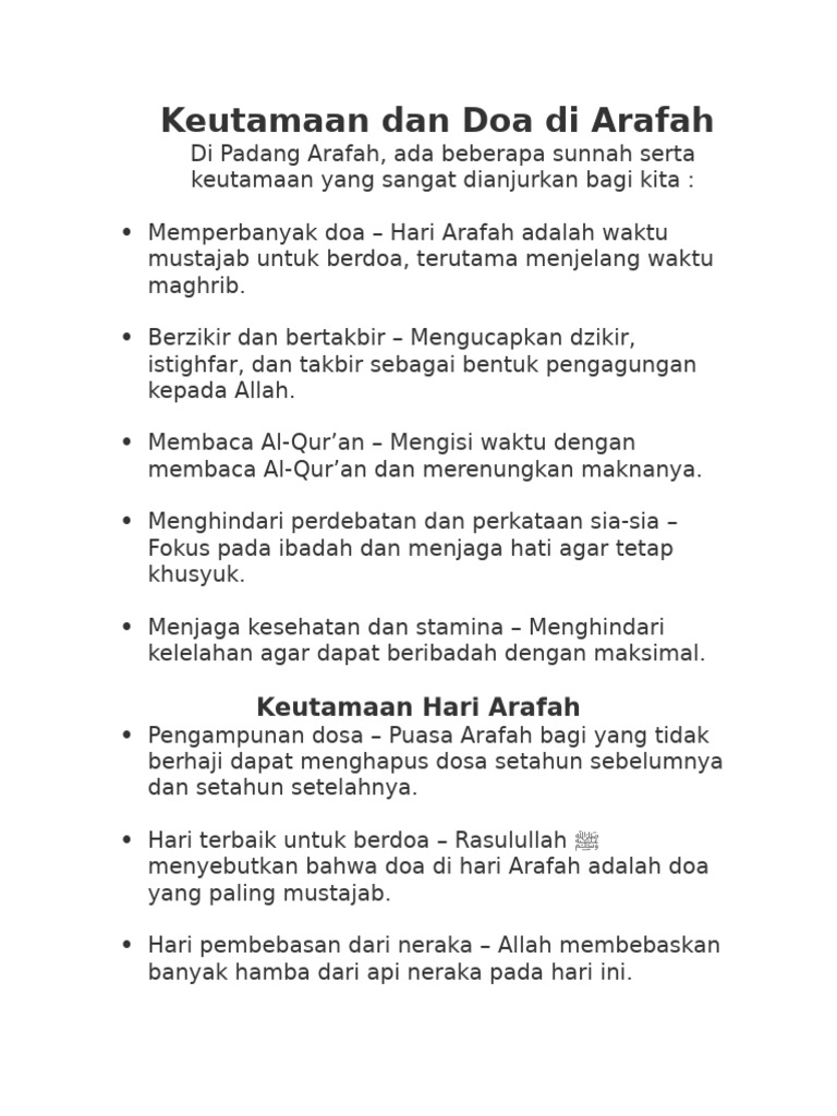 Keutamaan dan Doa di Hari Arafah | PDF
