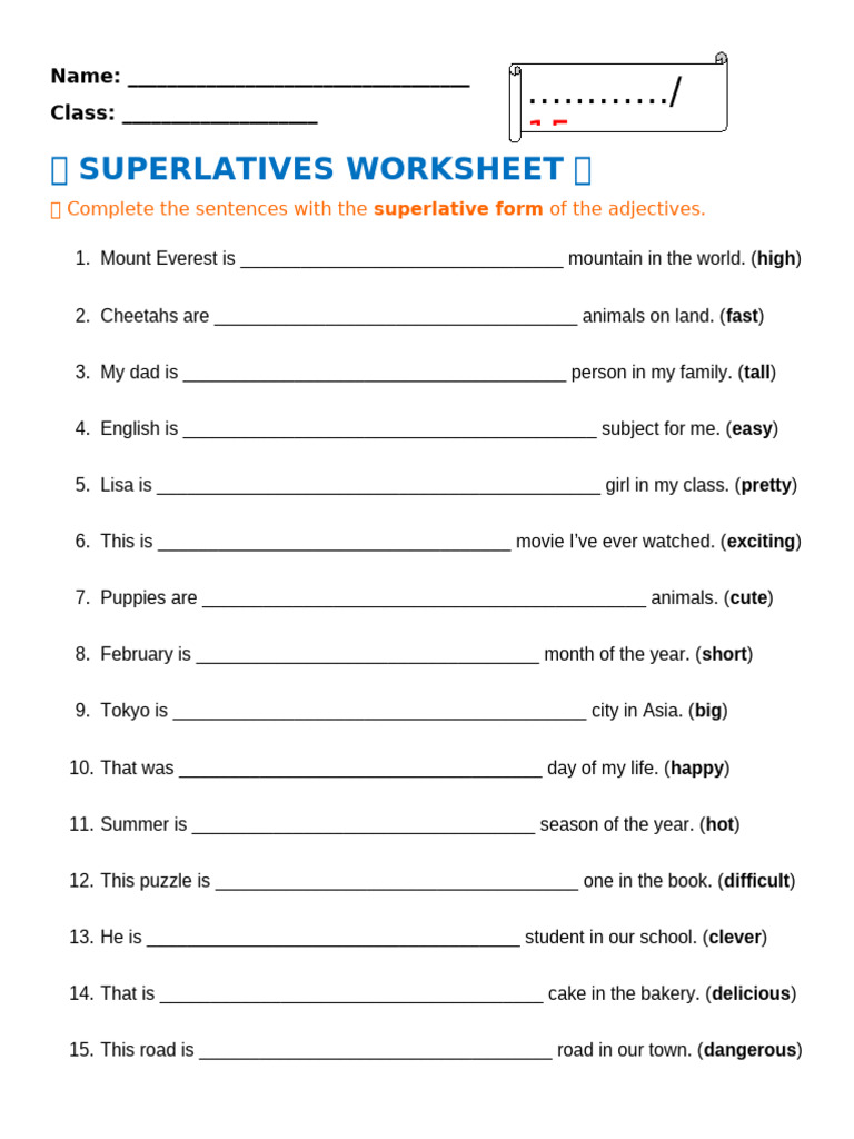 Superlatives Worksheet Movers | PDF | Chess Theory | Chess