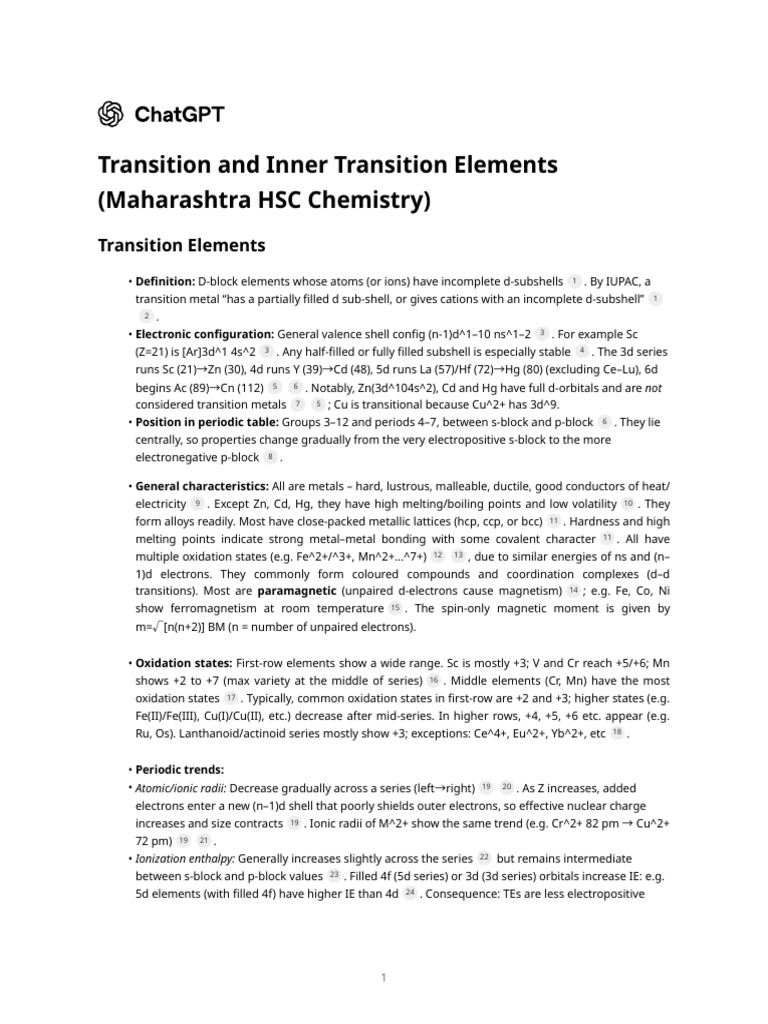 Transition and Inner Transition Elements (Maharashtra HSC Chemistry ...