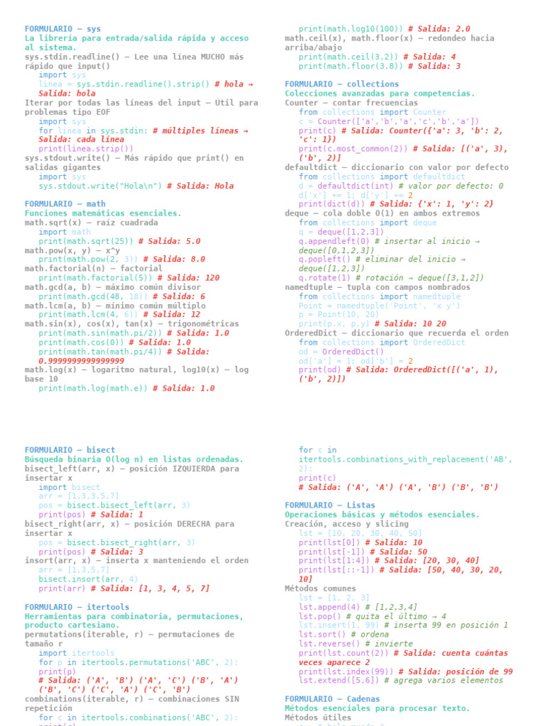 Formulario Python | PDF | Python (lenguaje de programación) | Teoría de ...